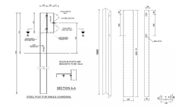 Highway Guardrail U Channel Steel Post for AASHTO M-180 Hot Dip ...