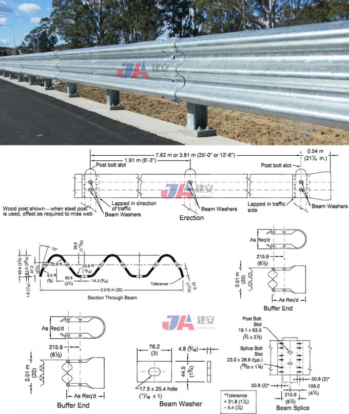 Powder Coated AASHTO M-180 W Beam Guardrail Traffic Barrier for African ...